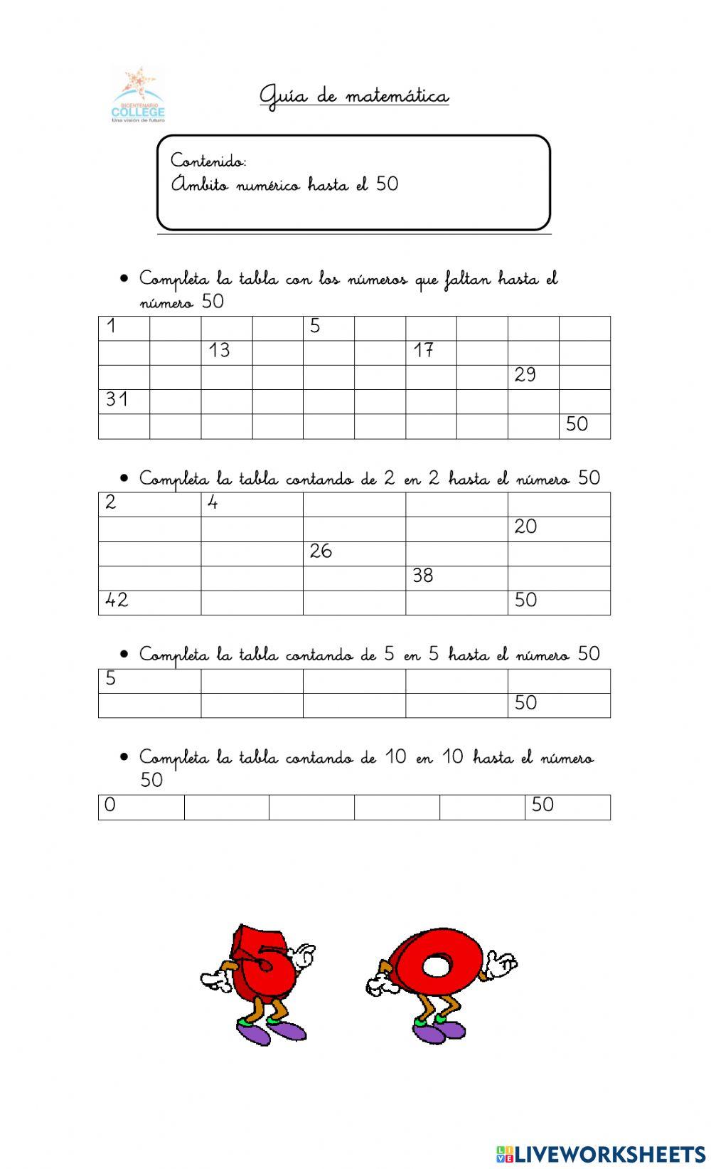 Números hasta el 50 exercise | Live Worksheets