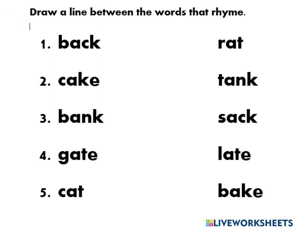 Rhyming Words activity for One | Live Worksheets
