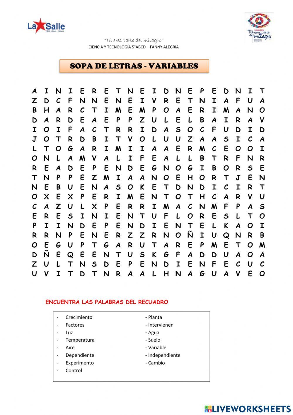 Sopa de letra - variables 919697 | Fanny Alegría