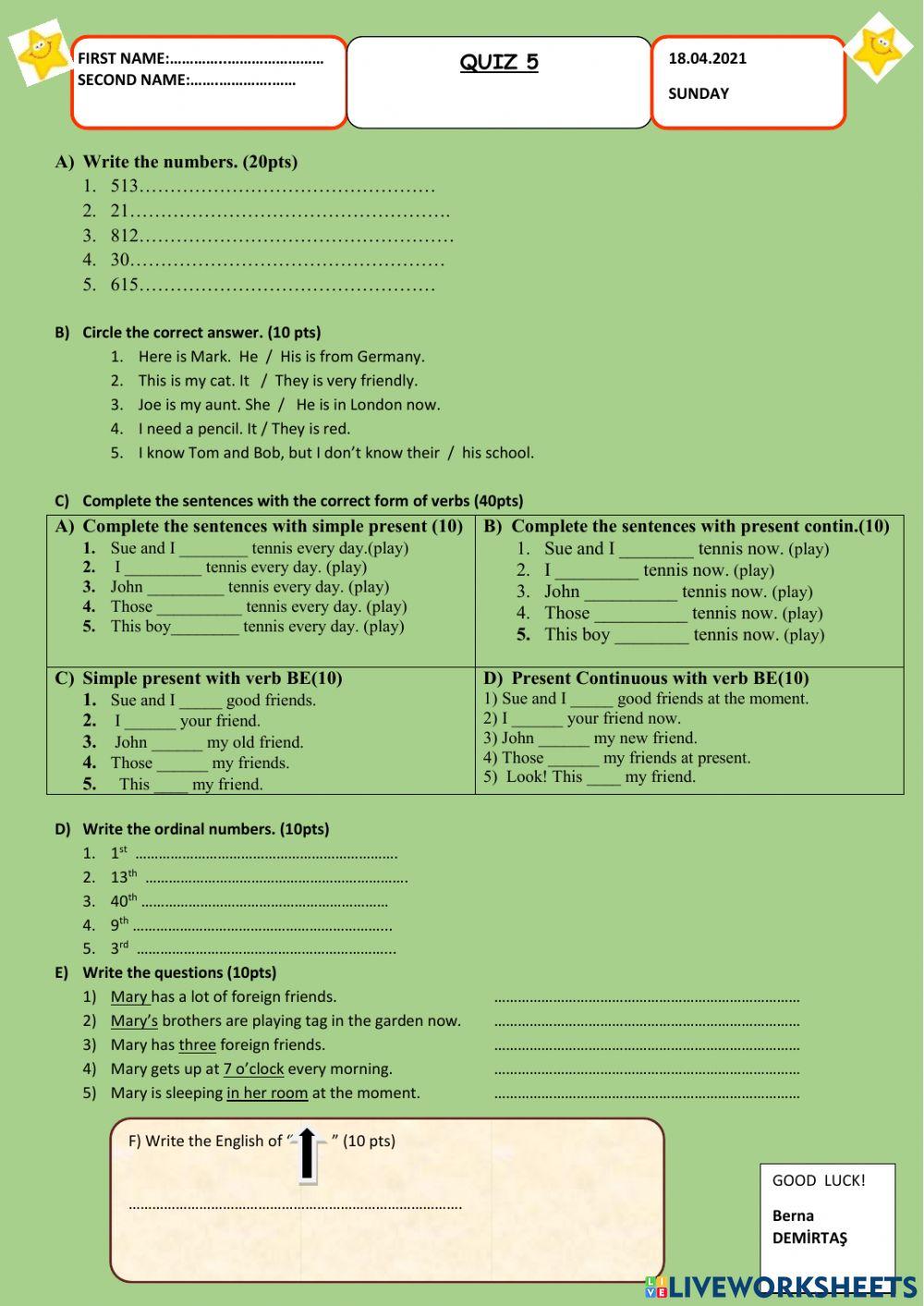 Quiz-5-5th Grade worksheet | Live Worksheets
