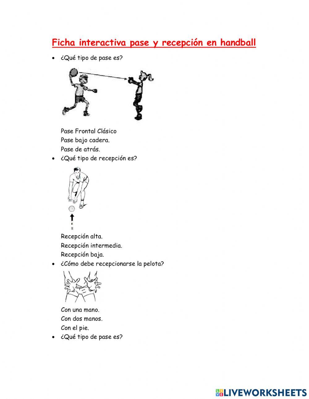 Tipos de pases y recepciones en handball 1855