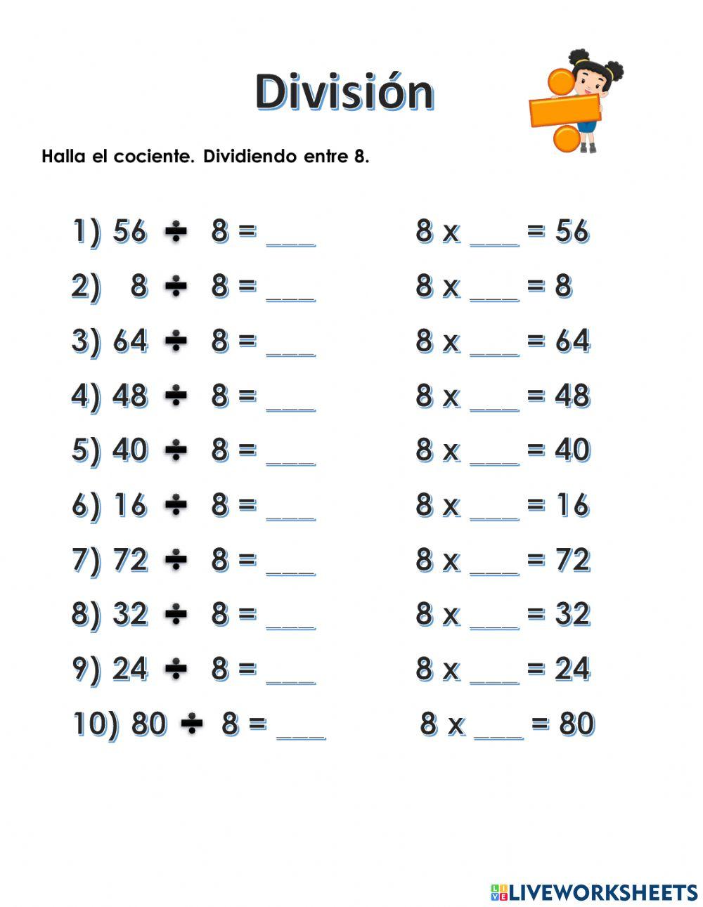 División - Inverso Multiplicación interactive worksheet | Live Worksheets