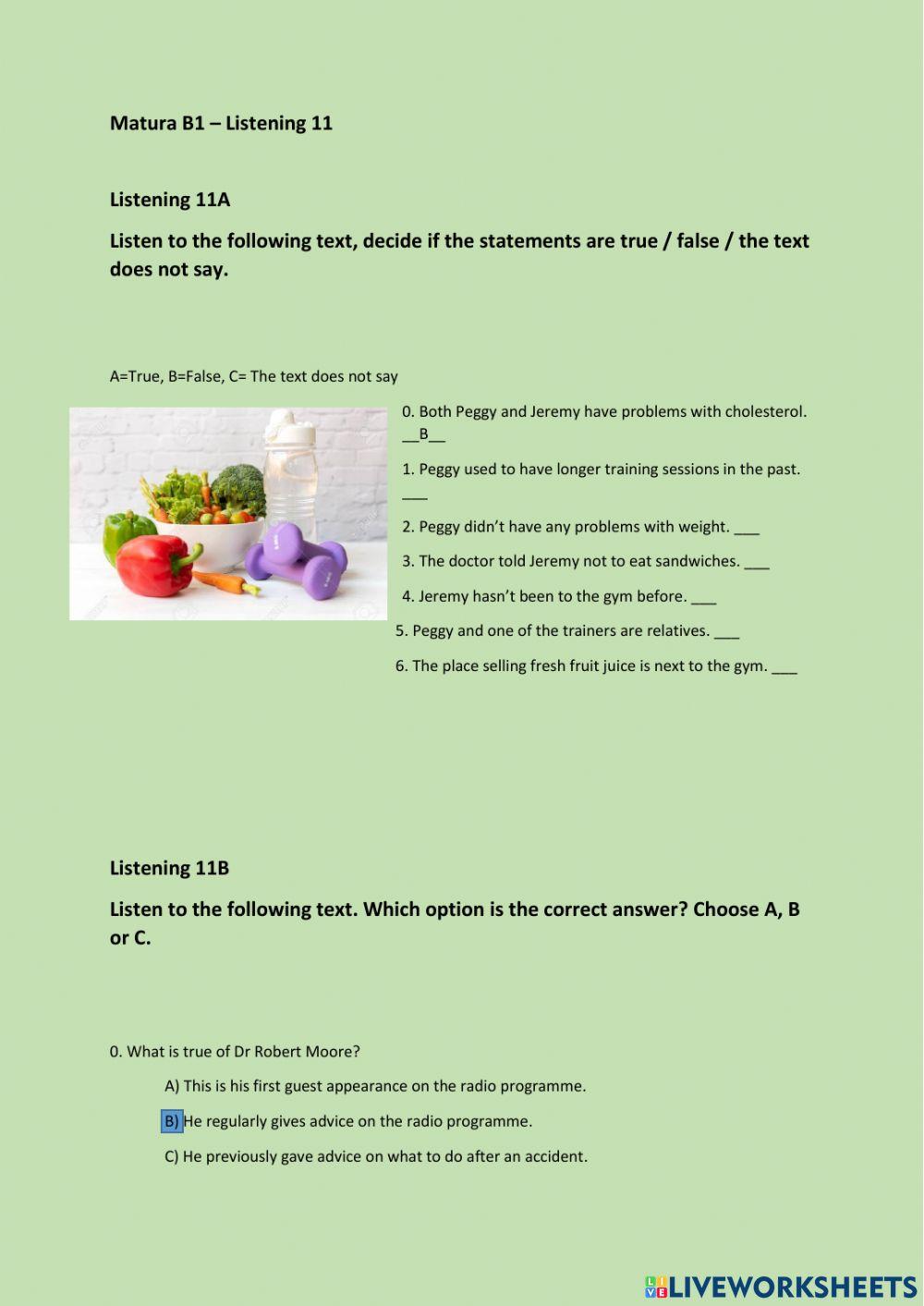 Matura B1 - Listening 11 worksheet | Live Worksheets