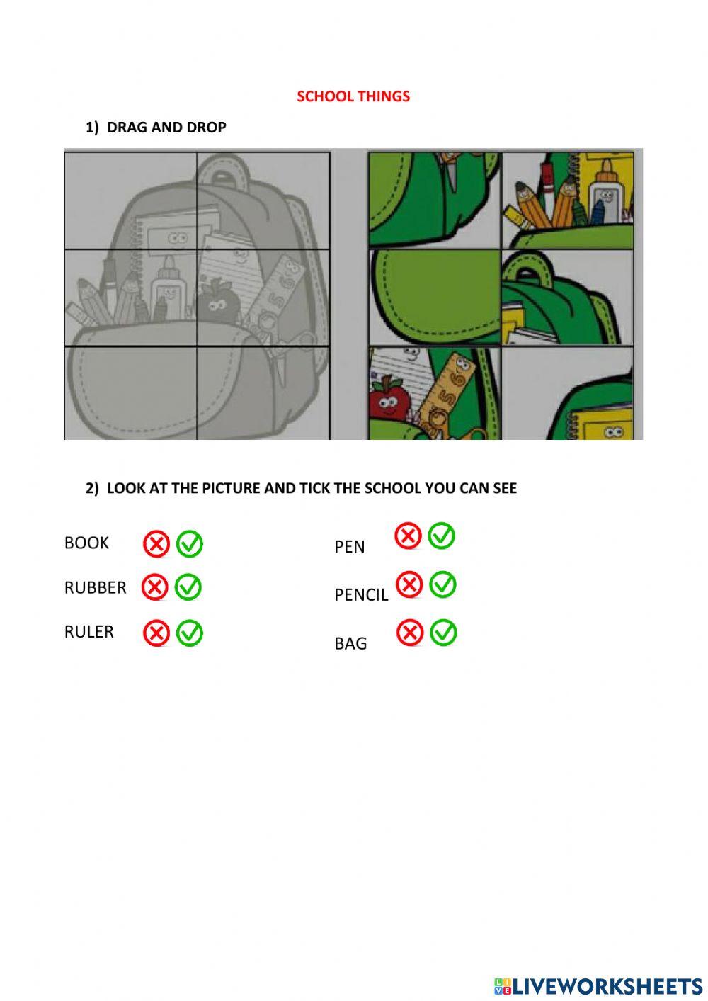 School things online worksheet for 1st | Live Worksheets