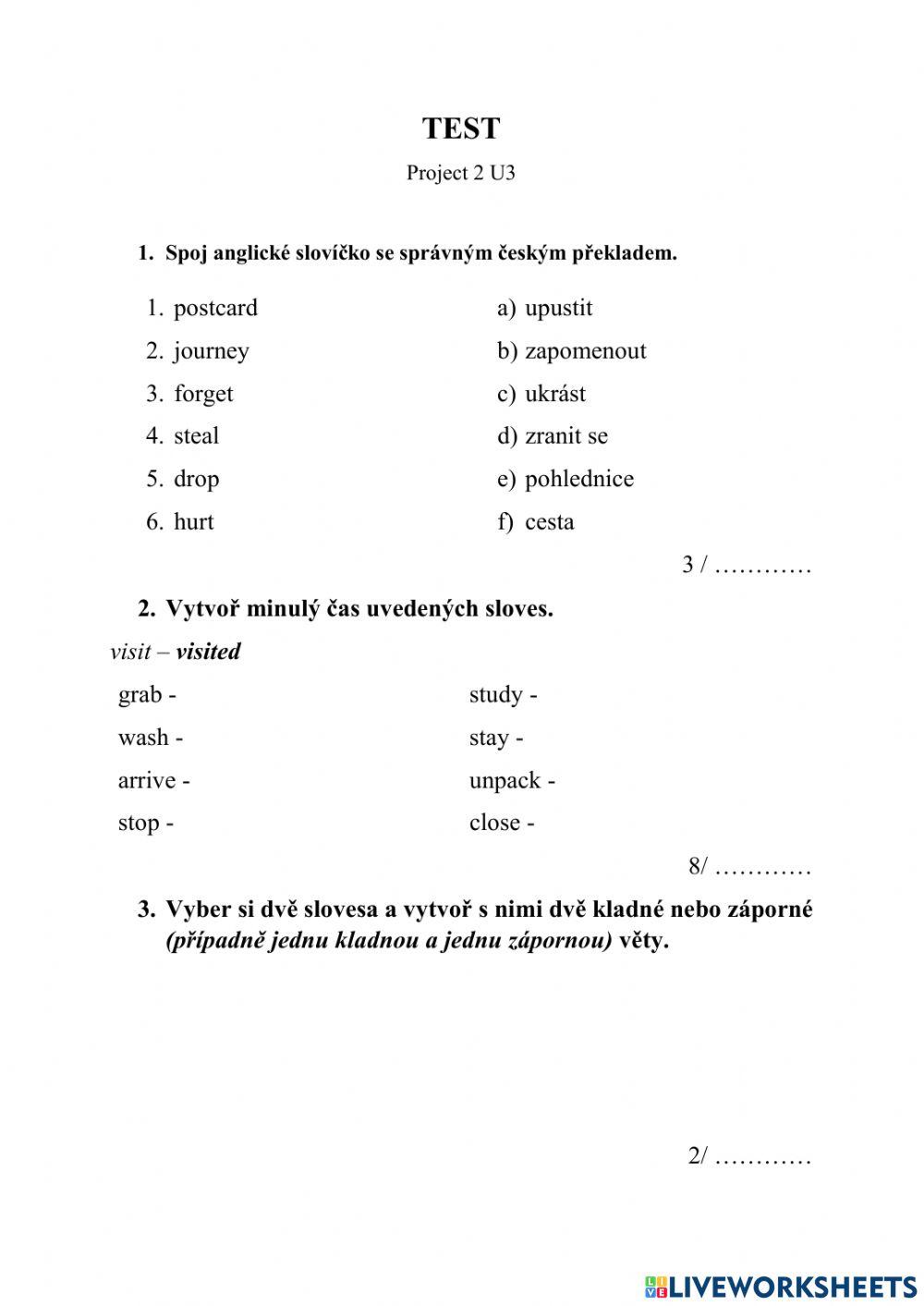Test Project 2 U3 interactive worksheet | Live Worksheets