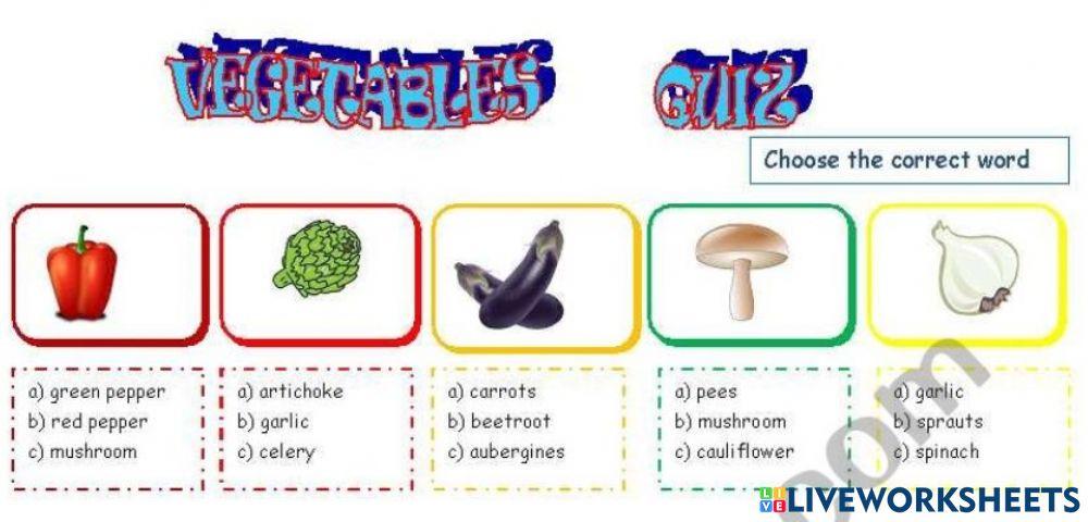 Vegetables Quiz worksheet | Live Worksheets