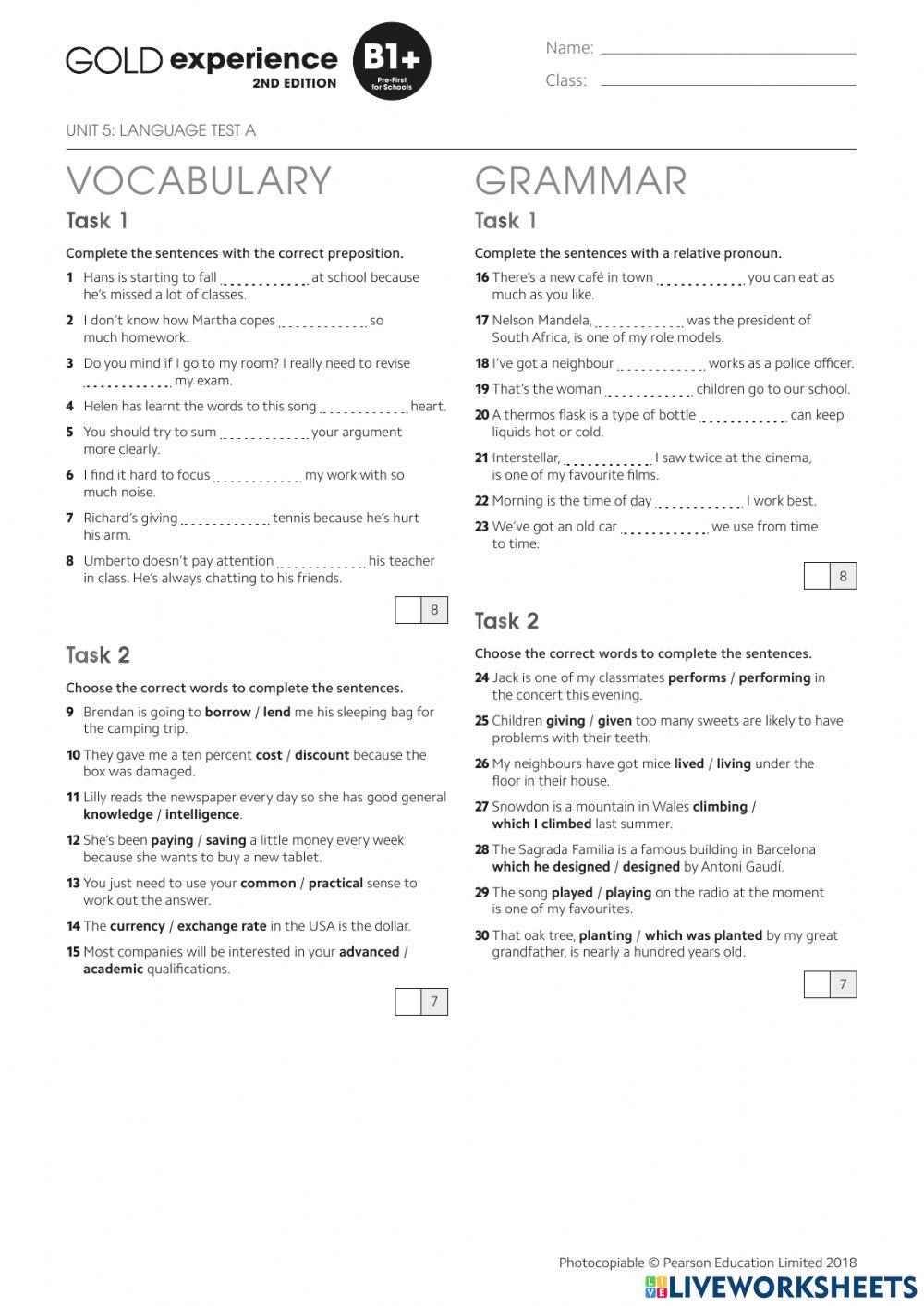 6542946 | Gold Experience B1+, unit 5, grammar and