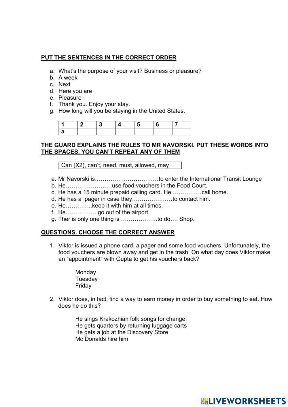 The terminal | Free Interactive Worksheets | 922059