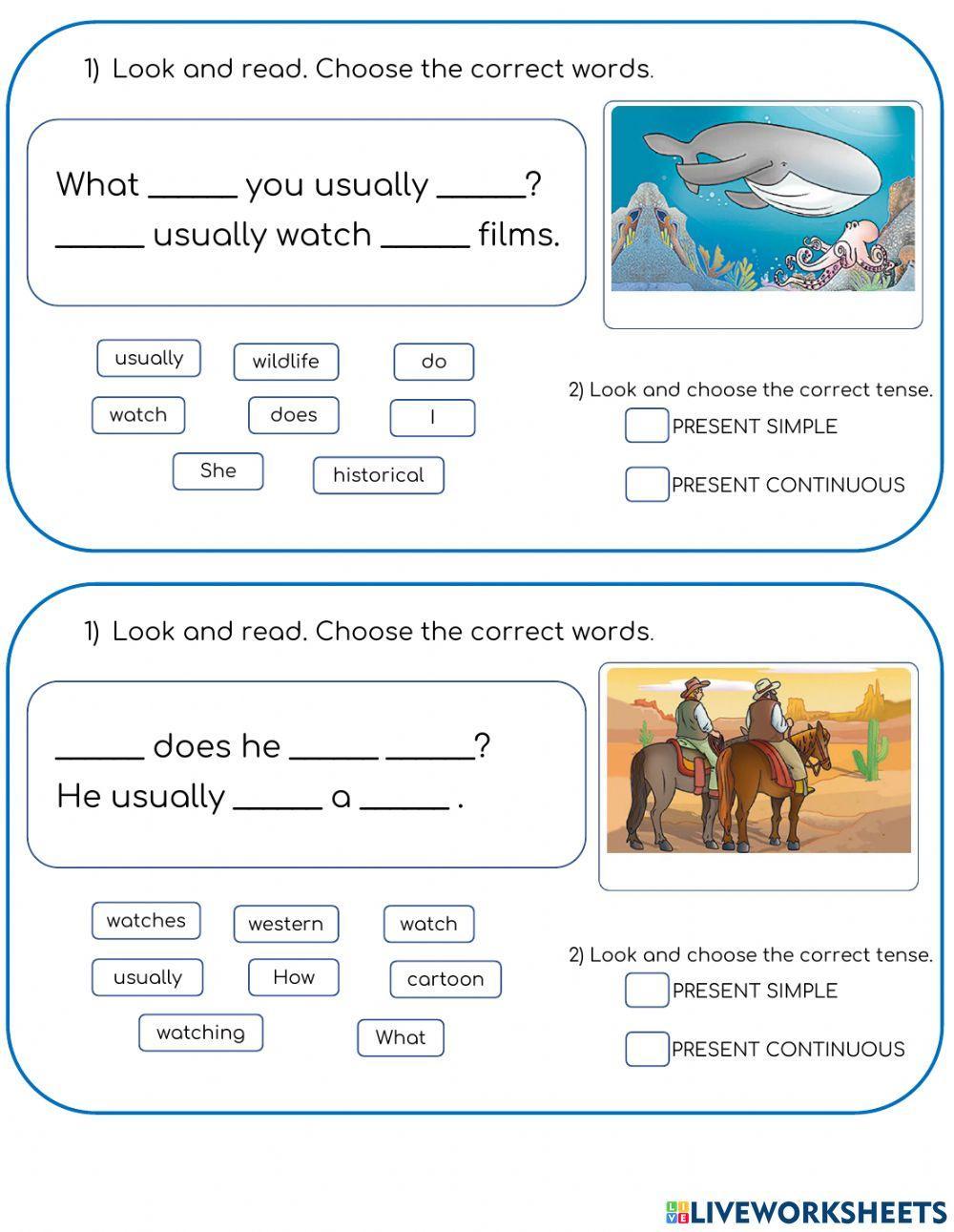 4to A Present Simple vs. Present Continuous worksheet | Live Worksheets