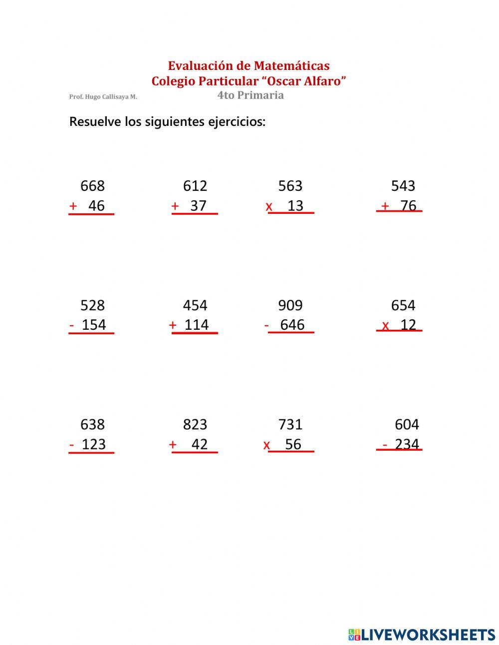 Suma interactive worksheet for Cuarto de Primaria | Live Worksheets