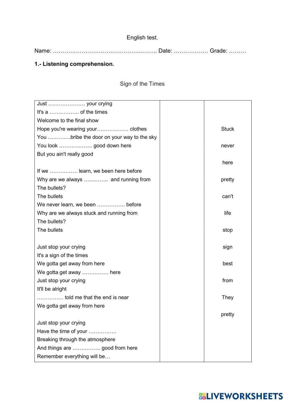 English 4 worksheet | Live Worksheets