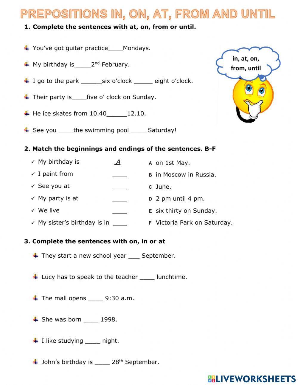 Preposition on,… | Free Interactive Worksheets | 916981