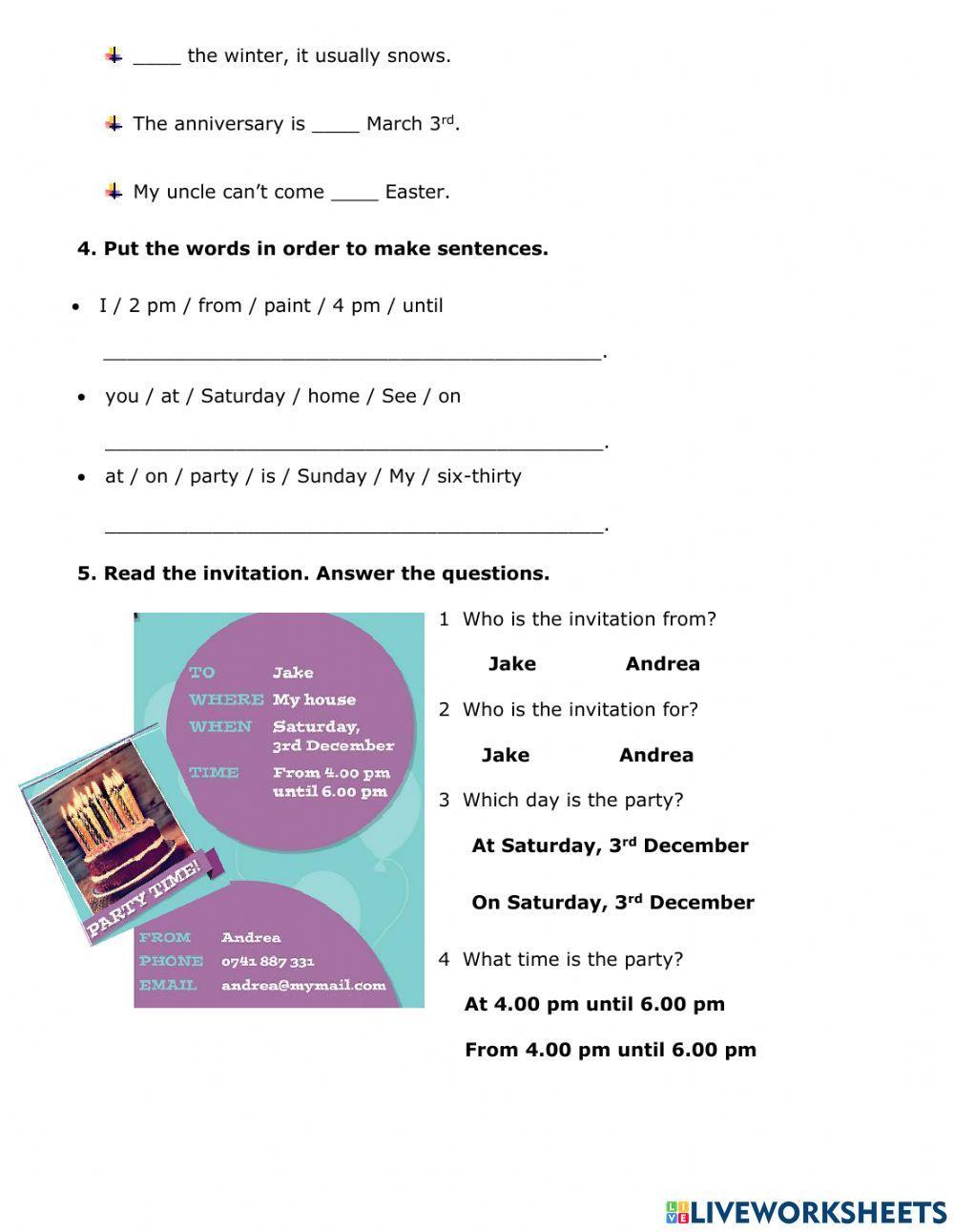 Preposition on,… | Free Interactive Worksheets | 916981