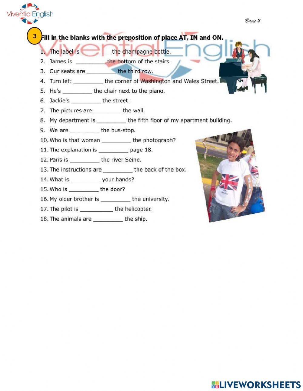 Prepositions of place online exercise for BASIC | Live Worksheets