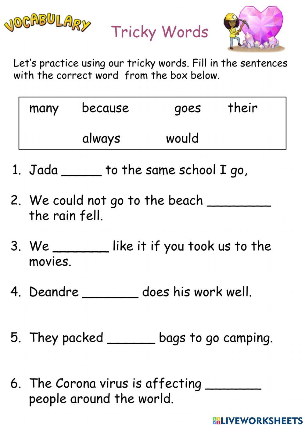 Sight words online exercise for 1 | Live Worksheets