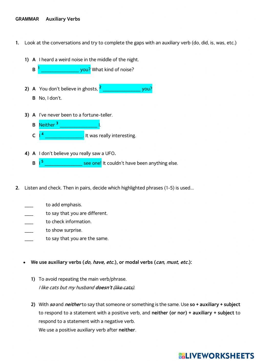Auxiliary verbs + Comparatives online exercise for | Live Worksheets