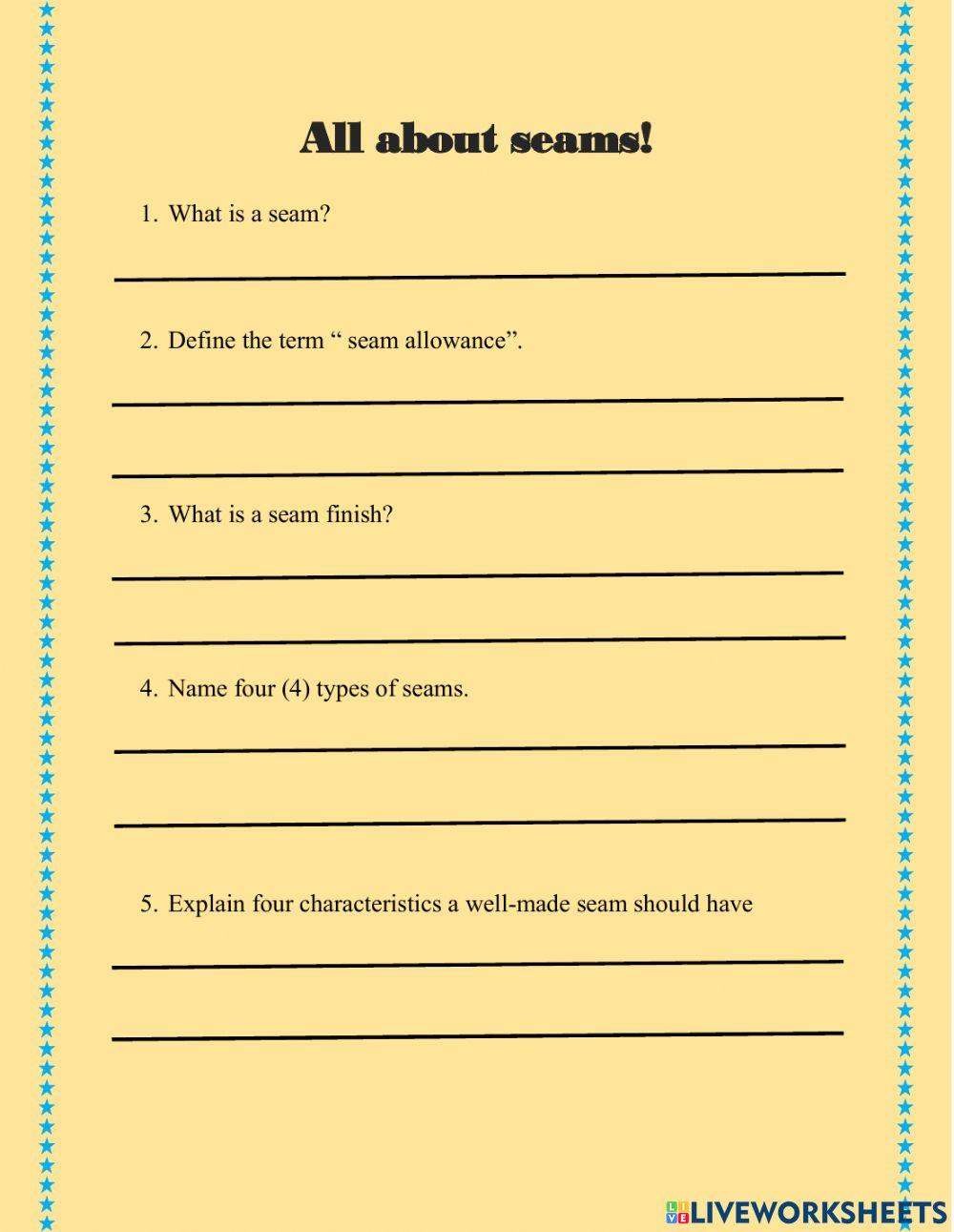All about seams! worksheet | Live Worksheets