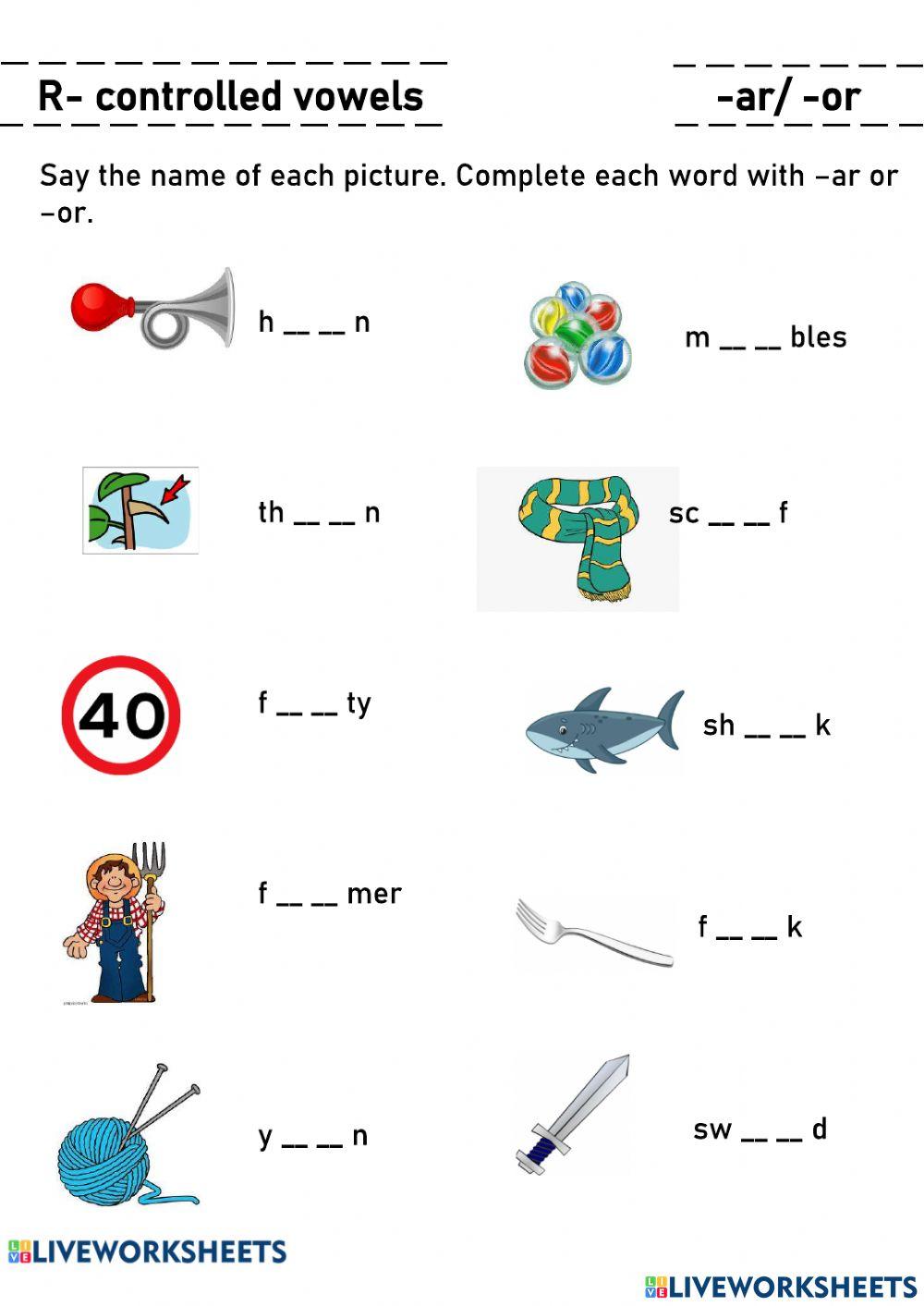 Phonics OR vs A… | Free Interactive Worksheets | 922694