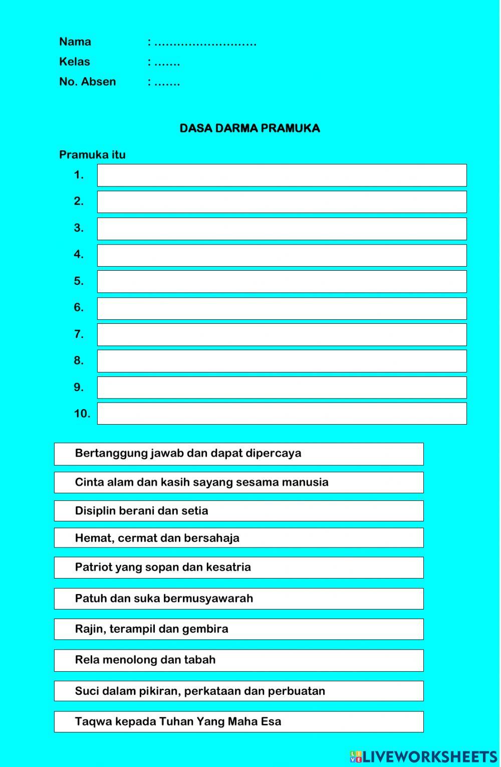 Dasa Darma Pramuka worksheet | Live Worksheets