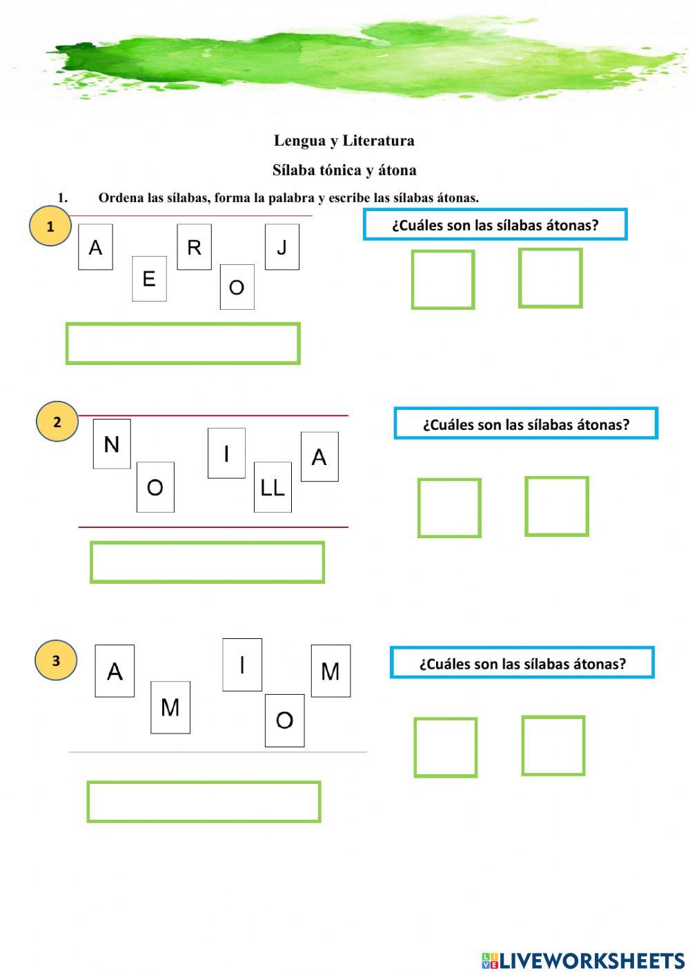 Silaba átona activity | Live Worksheets