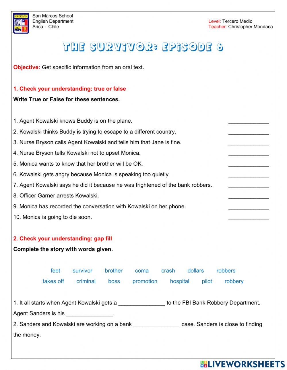 The Survivor Episode 6 Tercero Medio online exercise for | Live Worksheets