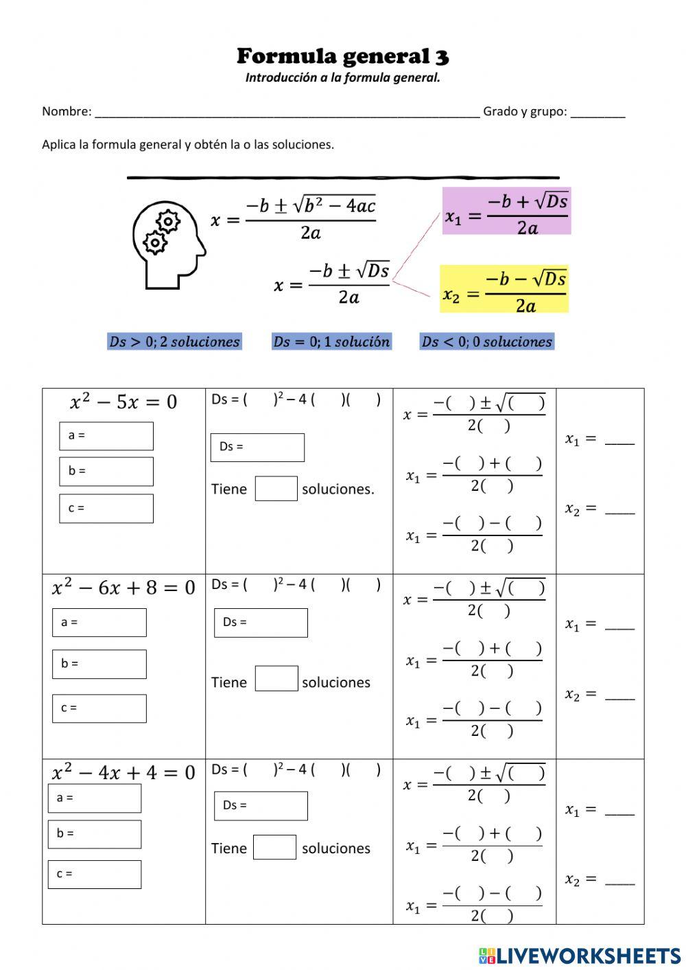 Formula General 3 worksheet | Live Worksheets