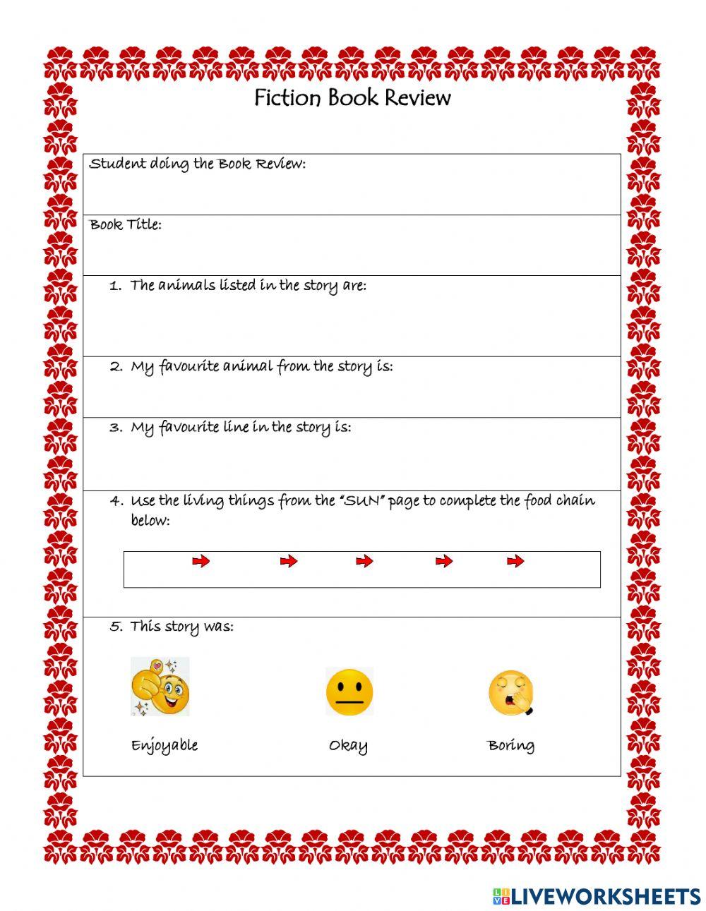 Fiction Book Review 2 worksheet | Live Worksheets