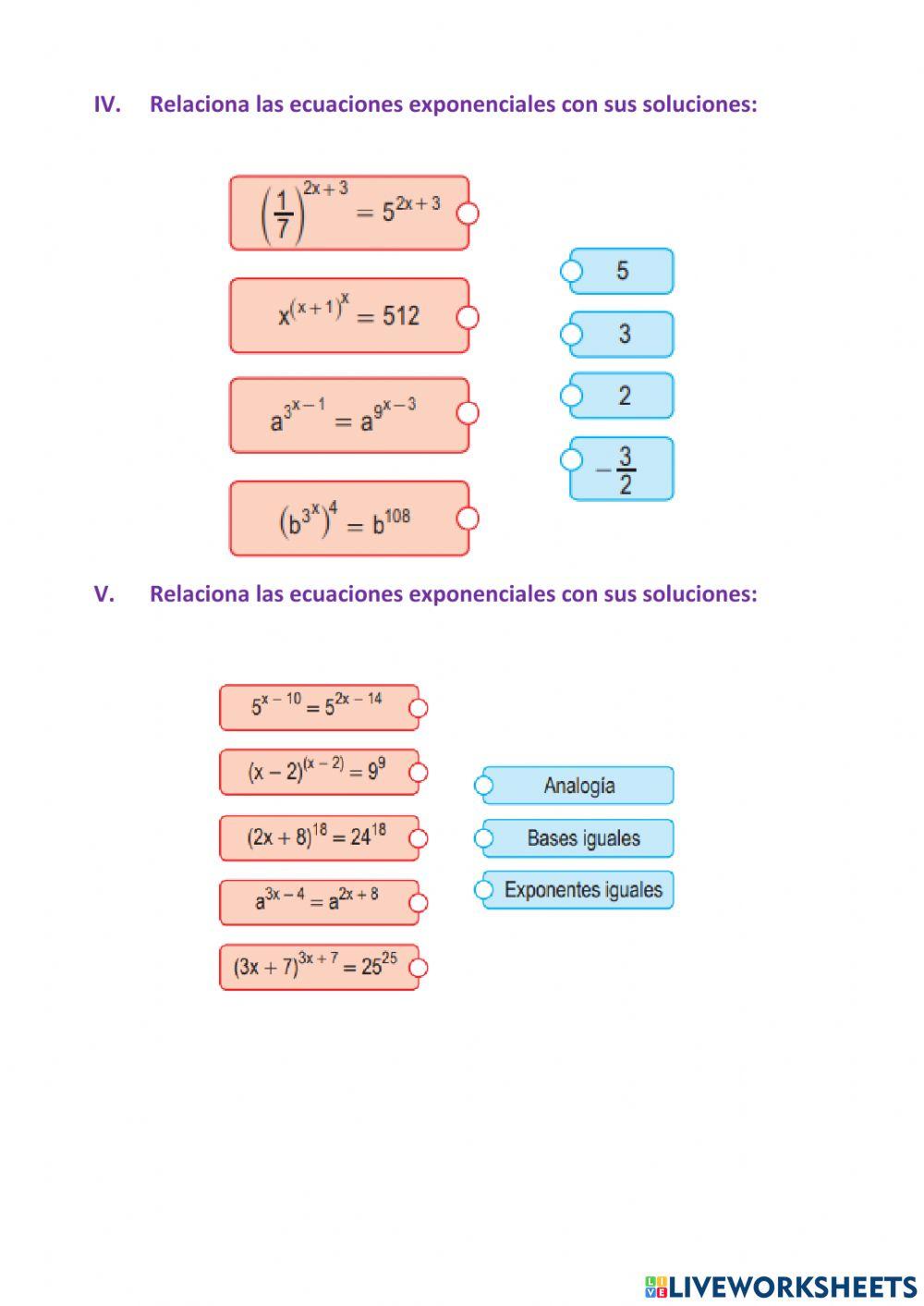 Practica de exponentes, radicacion y ecuaciones transcentes worksheet ...