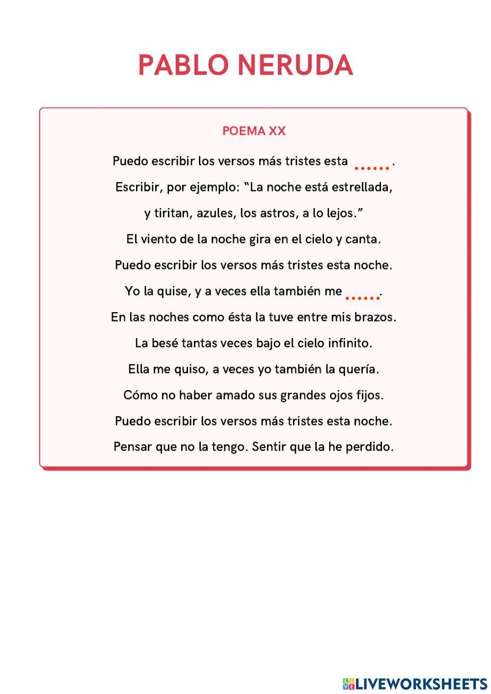 Poema 20 Pablo Neruda Veinte Xx Puedo Escribir Los Veinte Poemas De