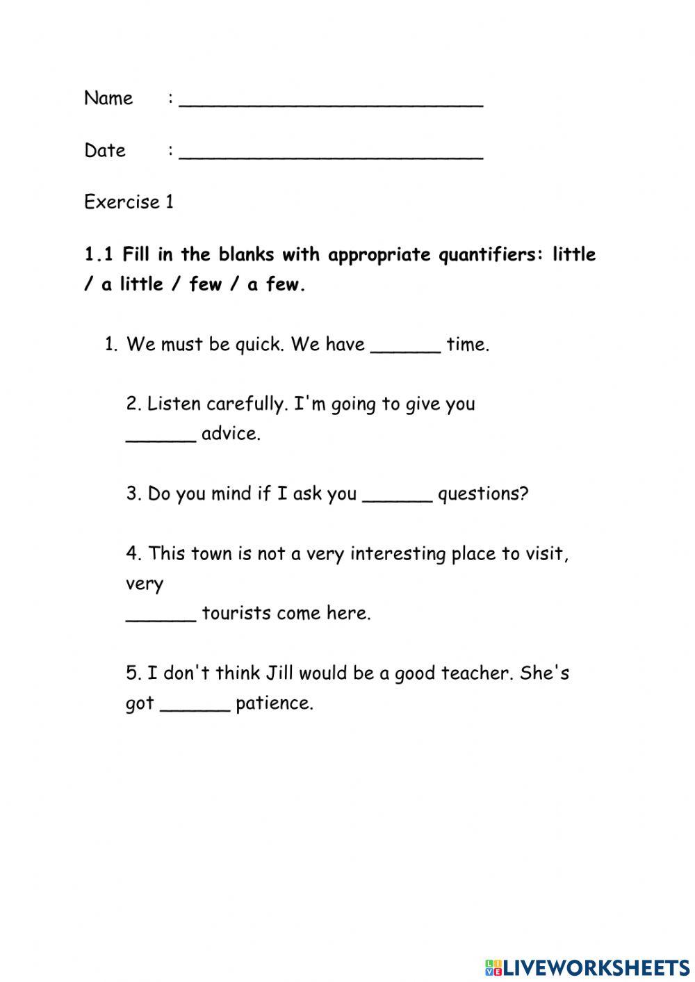 Quantifiers online exercise for Grade4-5 | Live Worksheets