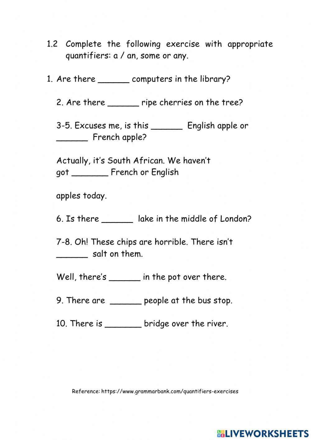 Quantifiers online exercise for Grade4-5 | Live Worksheets