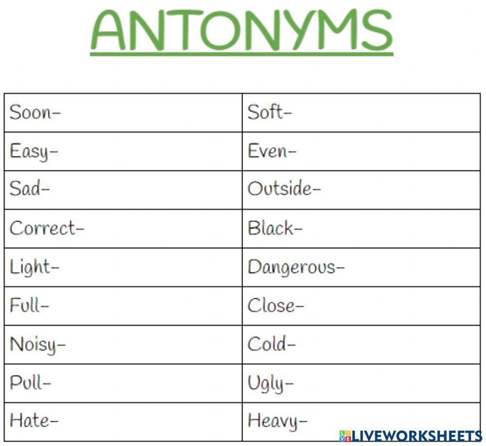 Antonyms | Free Interactive Worksheets | 923584
