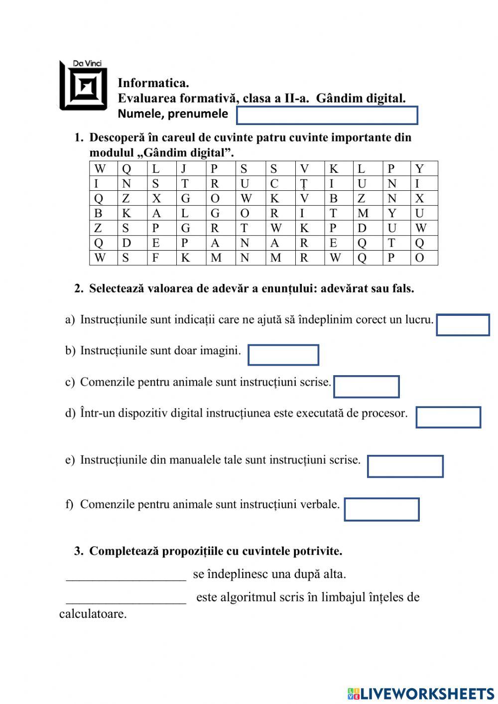 Gândim digital interactive worksheet | Live Worksheets