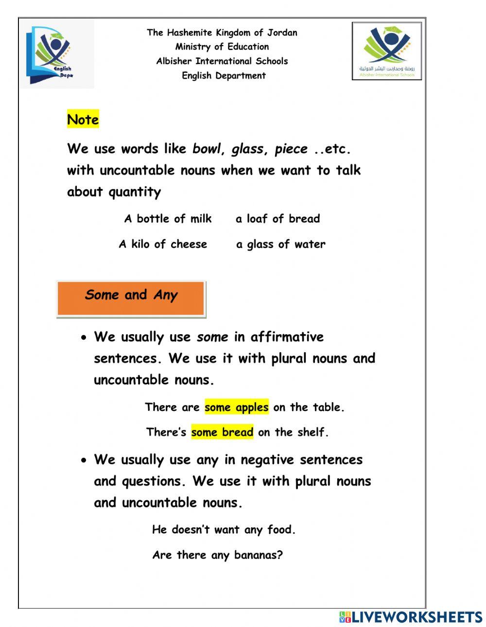 quantity words online exercise for | Live Worksheets