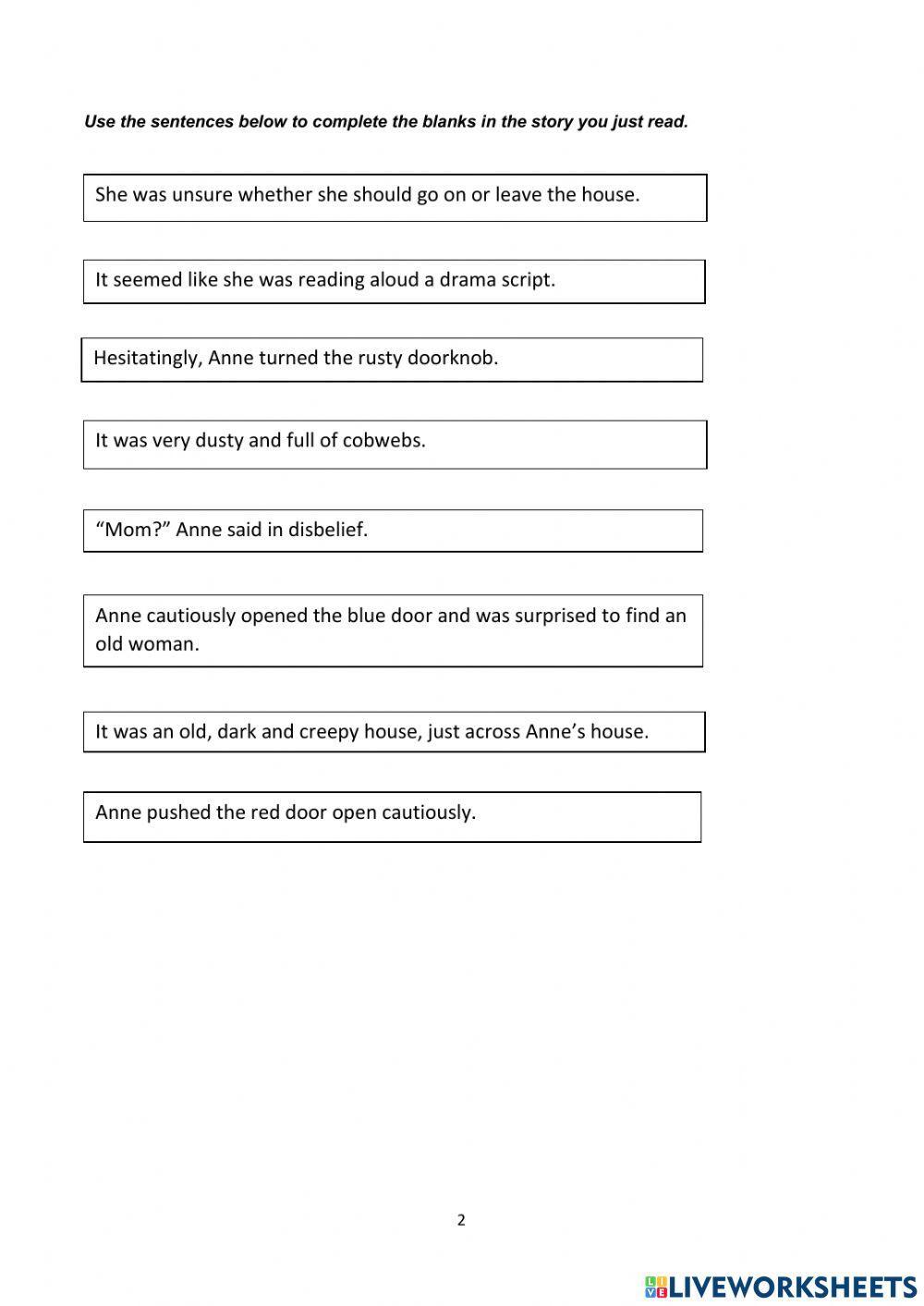 A Short Story interactive worksheet | Live Worksheets