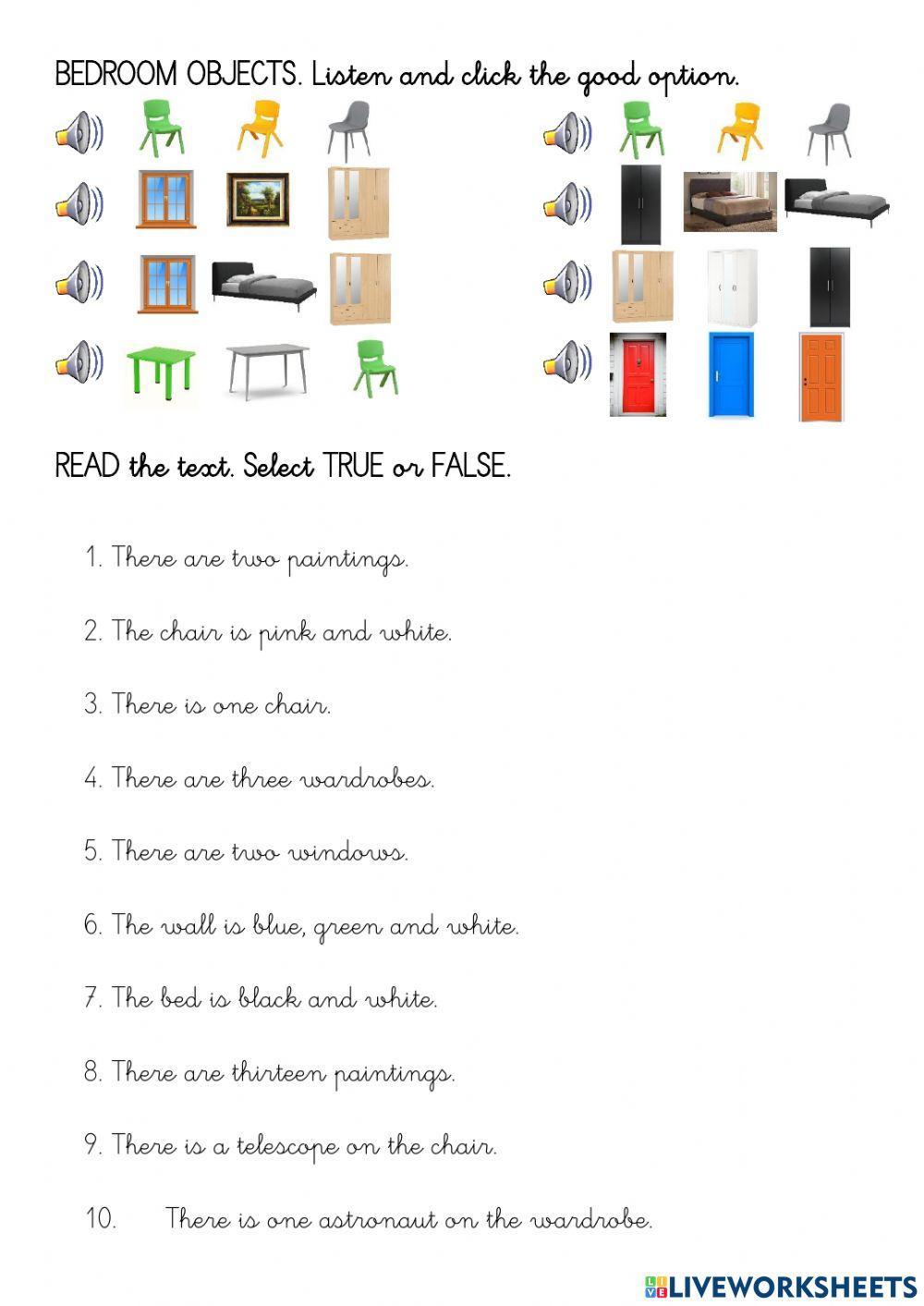 Bedroom interactive worksheet for 2 | Live Worksheets