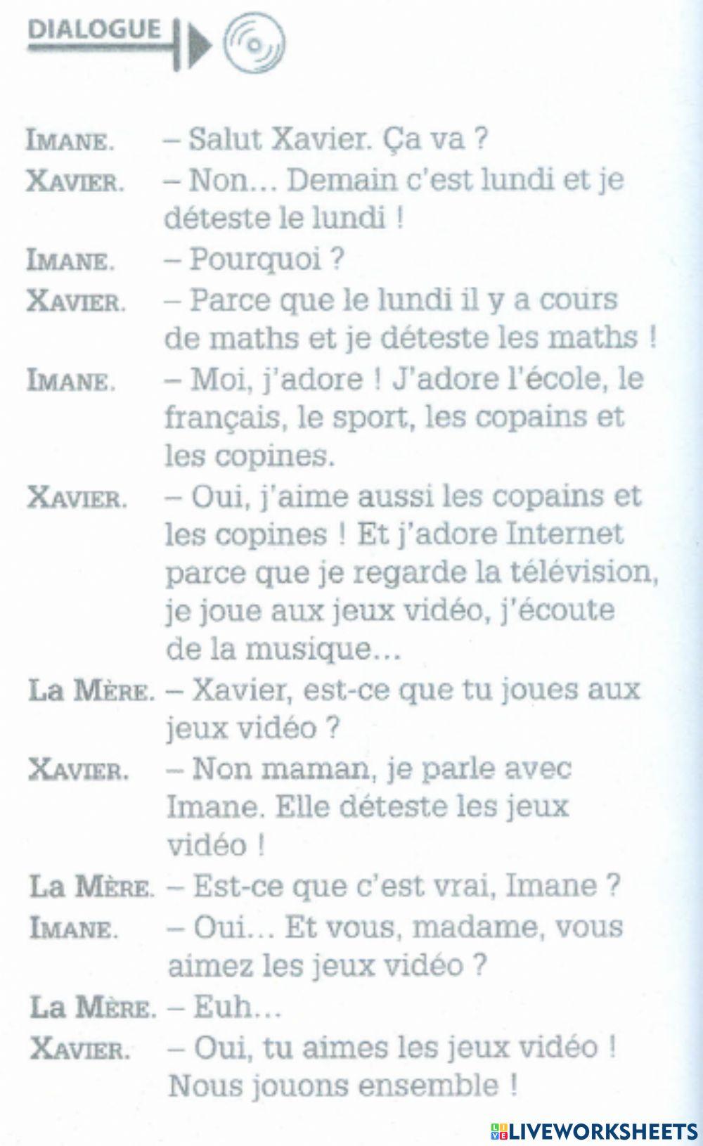 Dialogue 1 les jeux videos online exercise for | Live Worksheets