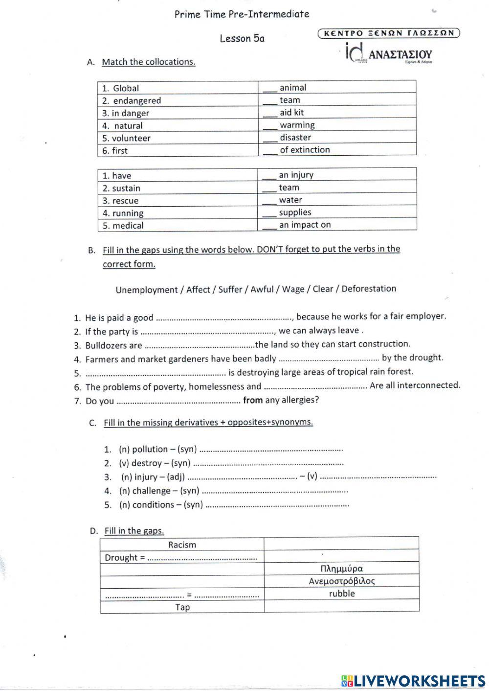 Prime time pre intermediate 5α worksheet | Live Worksheets