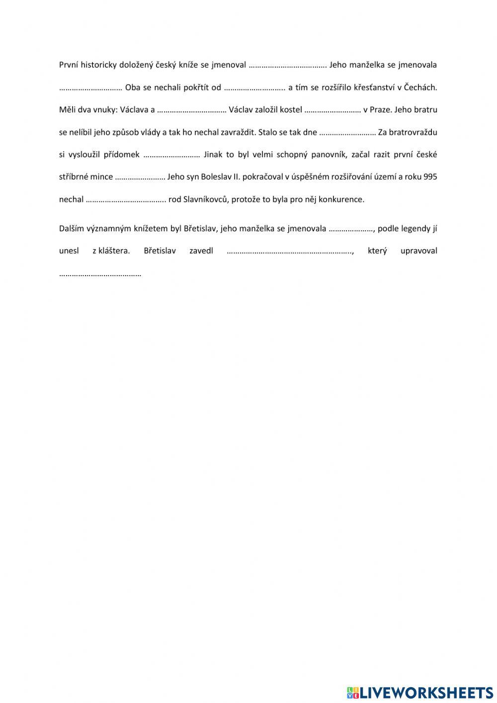 První Přemyslovci online exercise for | Live Worksheets