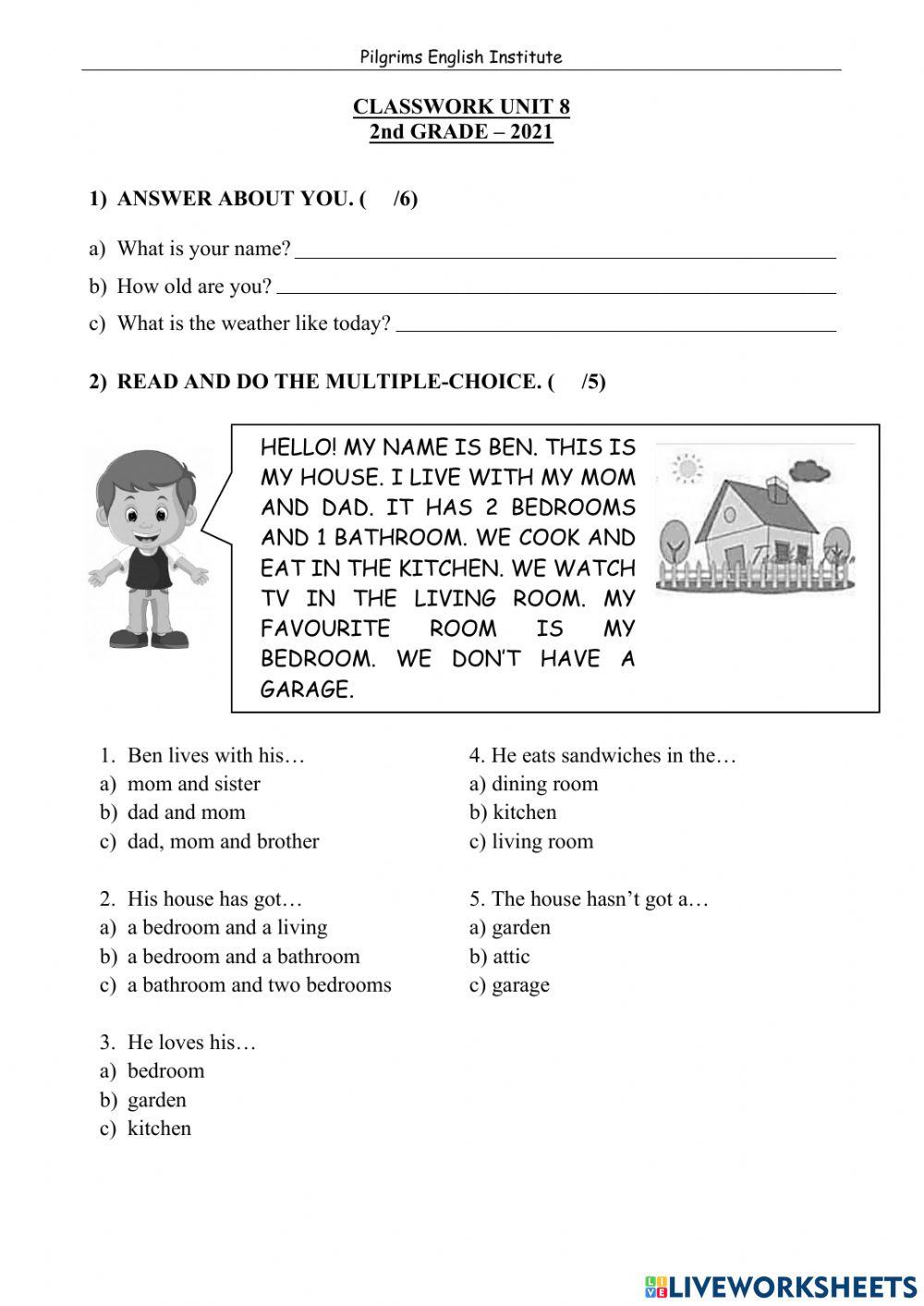 Classwork unit 8 - 2 grade worksheet | Live Worksheets
