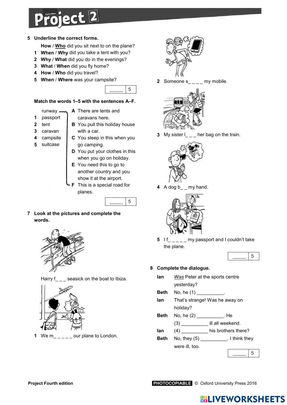 Project English 2, test unit 3 | LiveWorksheets