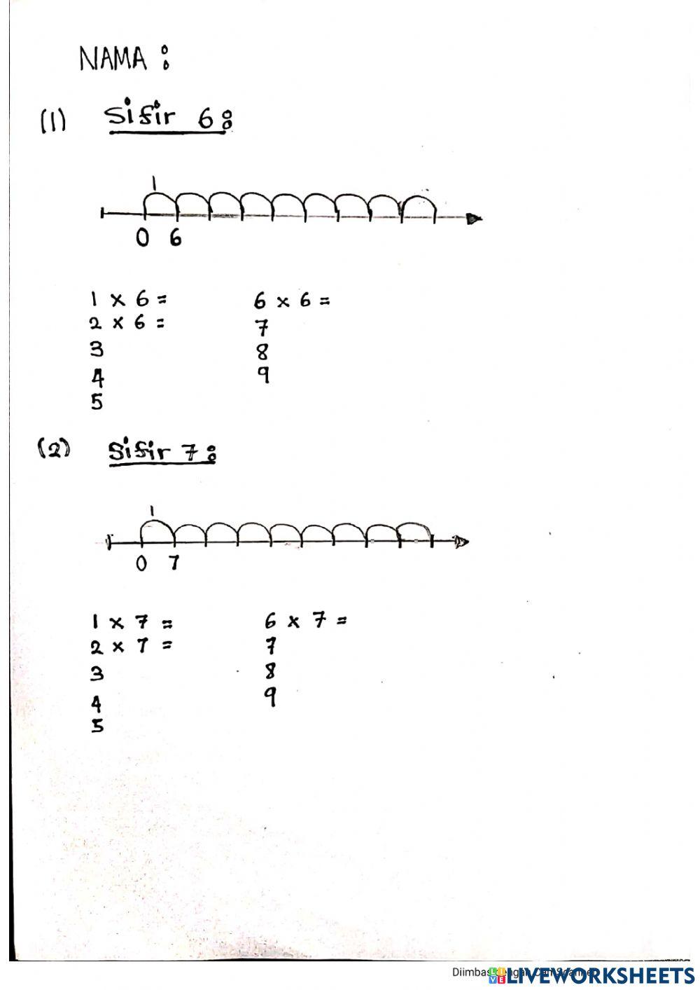Lengkapkan sifir 6 dan 7 worksheet | Live Worksheets