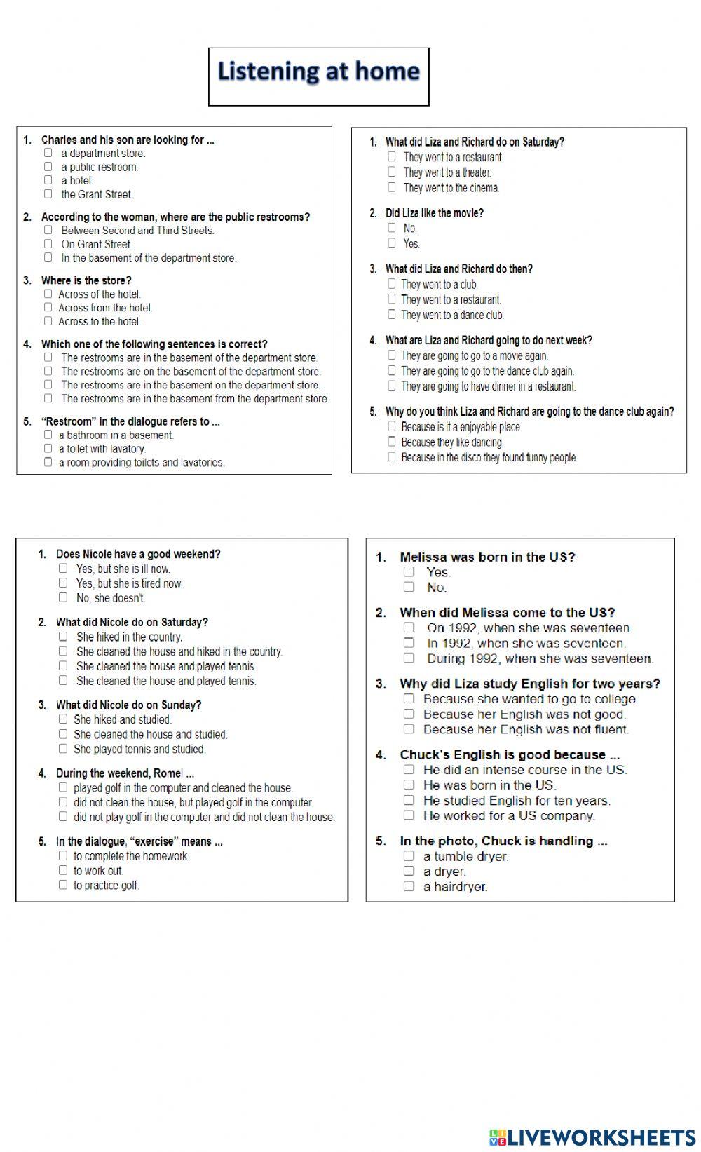 Listening at home Amepassport interactive worksheet | Live Worksheets