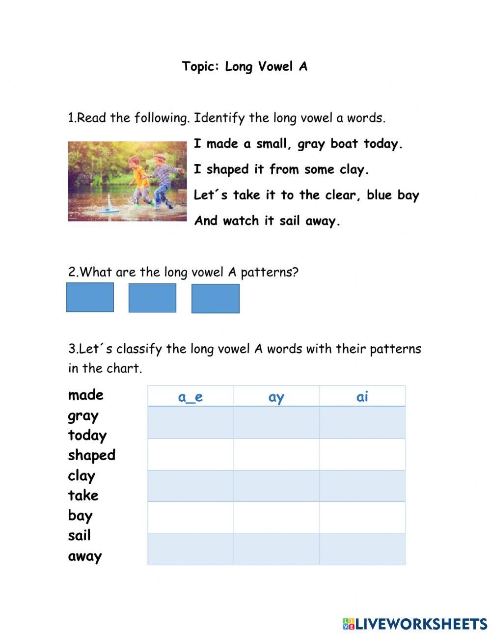 Long a worksheet for 2-5 | Live Worksheets