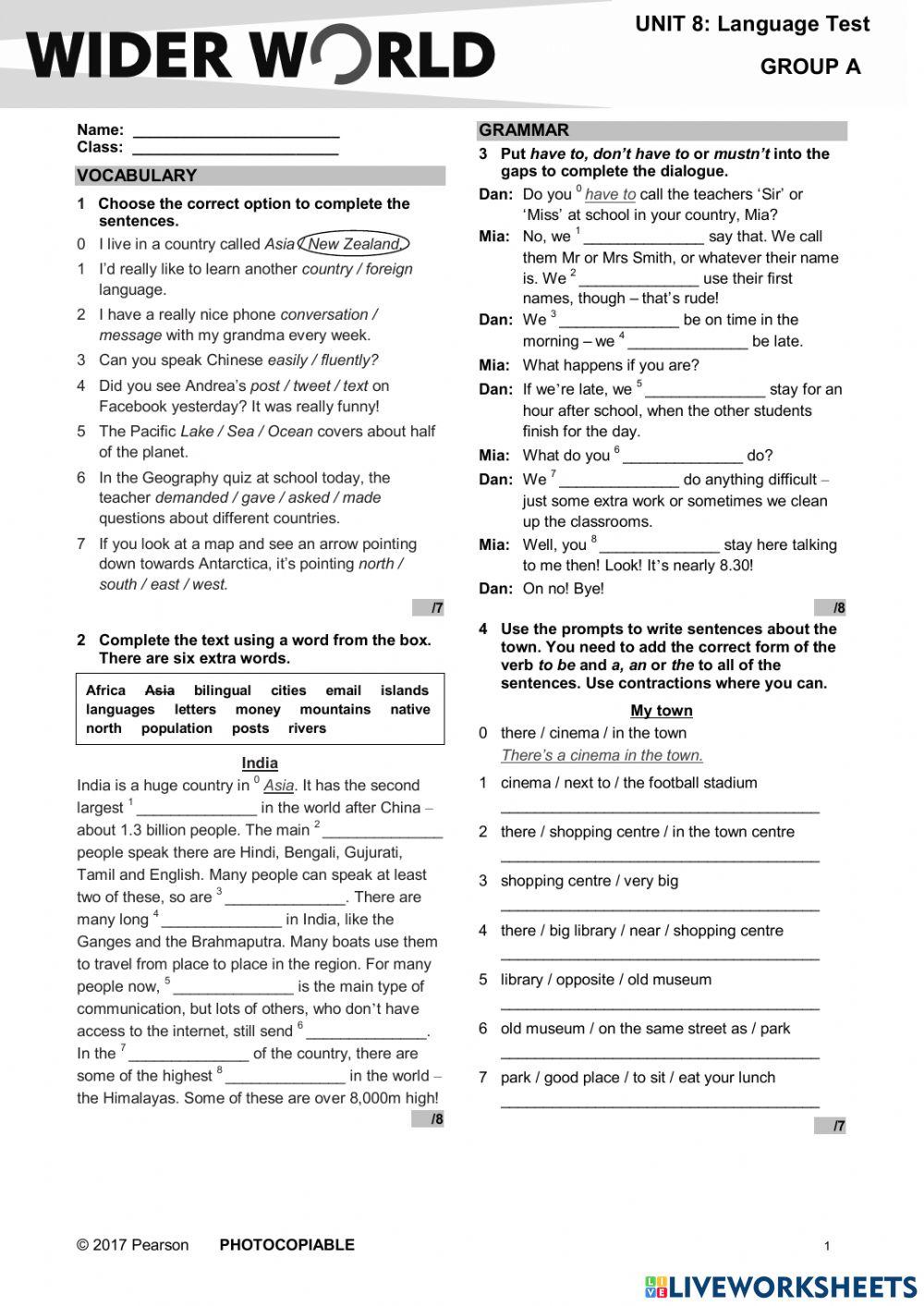 Wider world 1 U… | Free Interactive Worksheets | 6546734