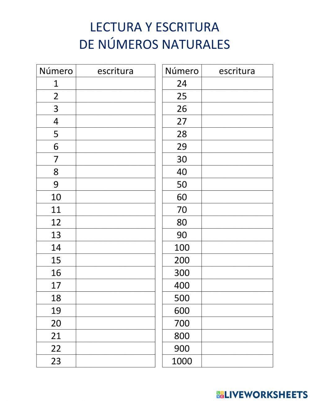 LECTURA Y ESCRITURA DE NÚMEROS NATURALES online exercise for | Live ...