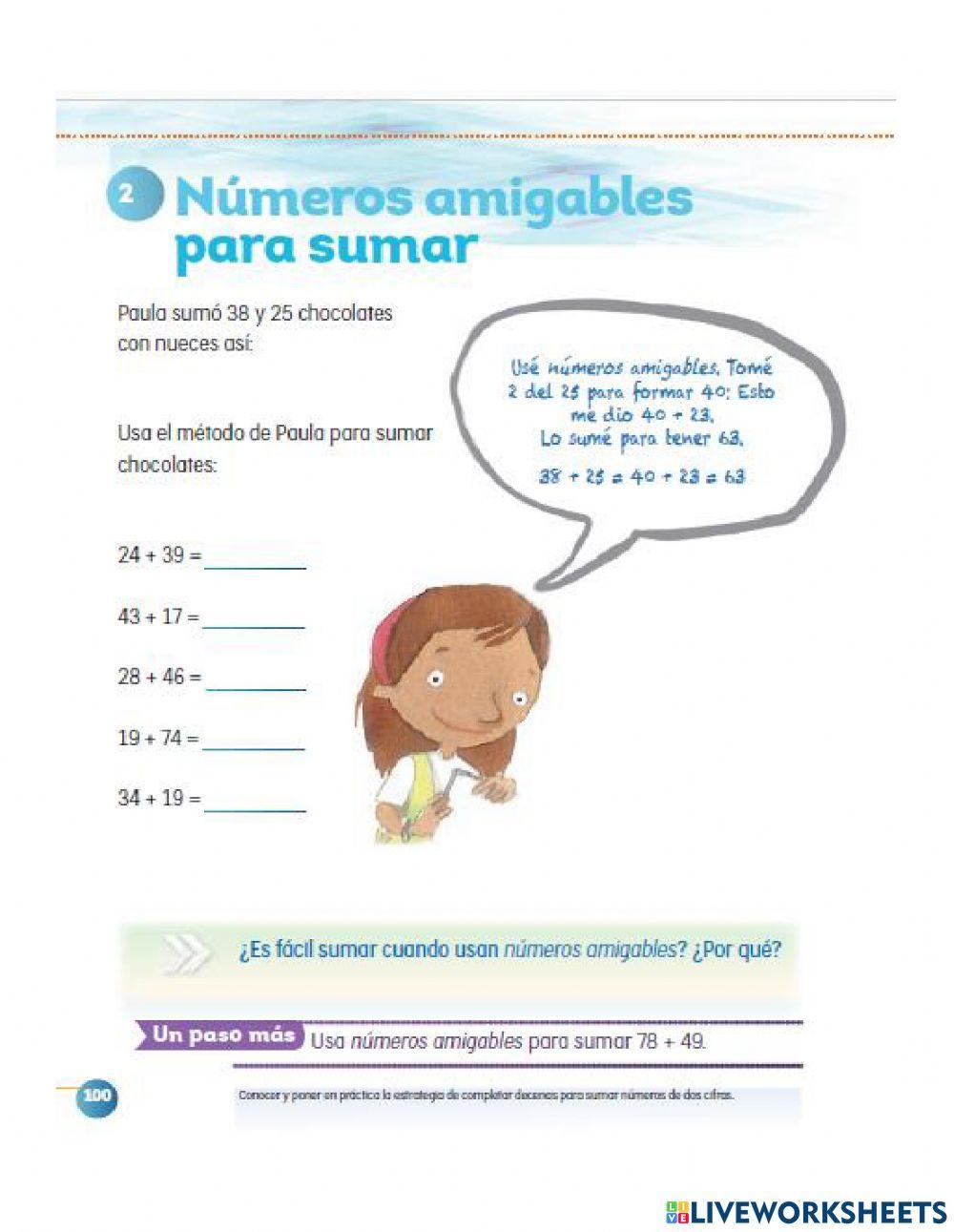 Números amigables para sumar worksheet | Live Worksheets
