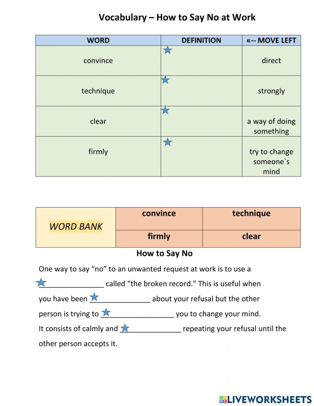 Saying NO at Work 925649 | rachausse | Live Worksheets