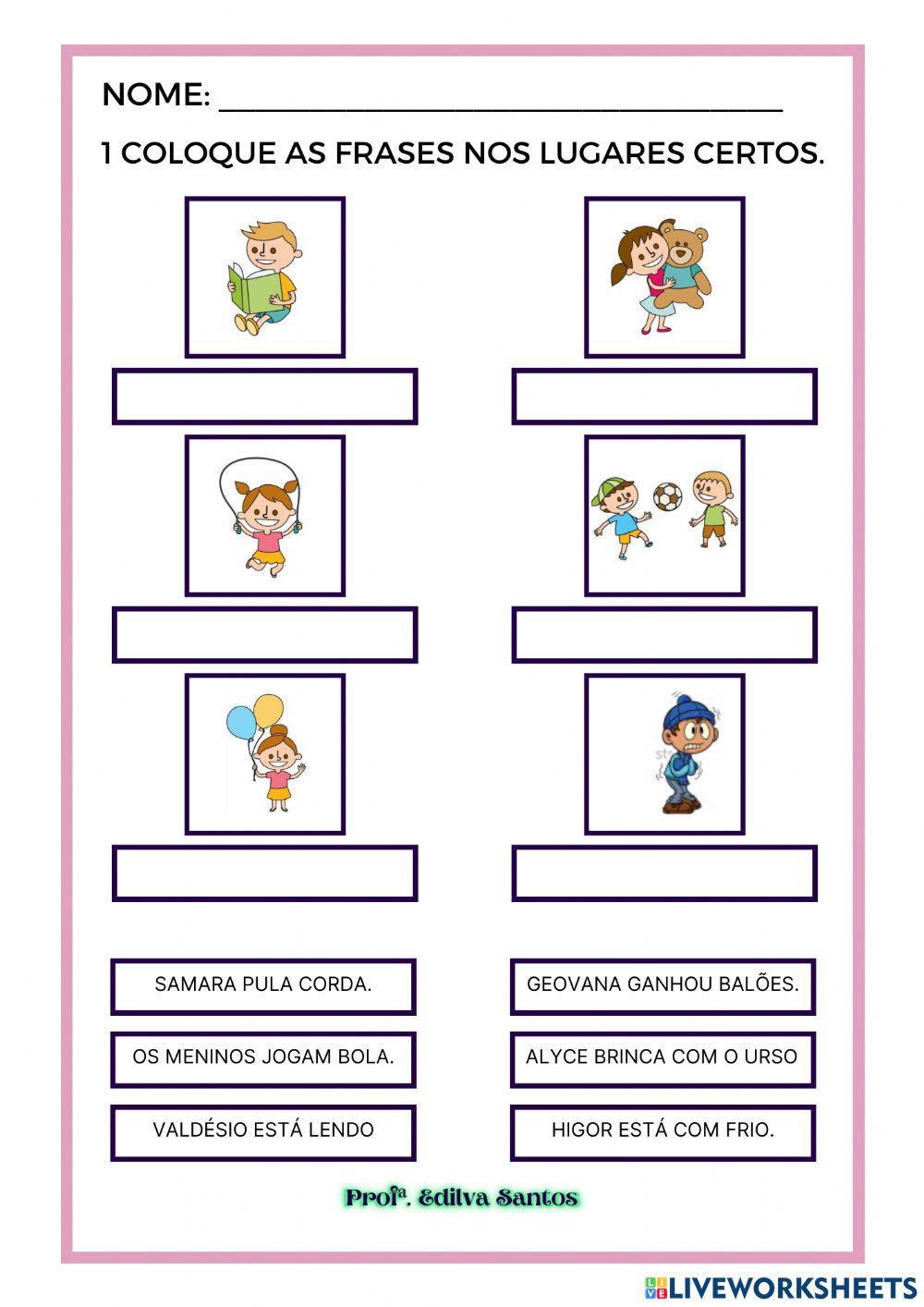 Atividade com frases interactive worksheet | Live Worksheets Atividade com frases interactive worksheet | Live Worksheets