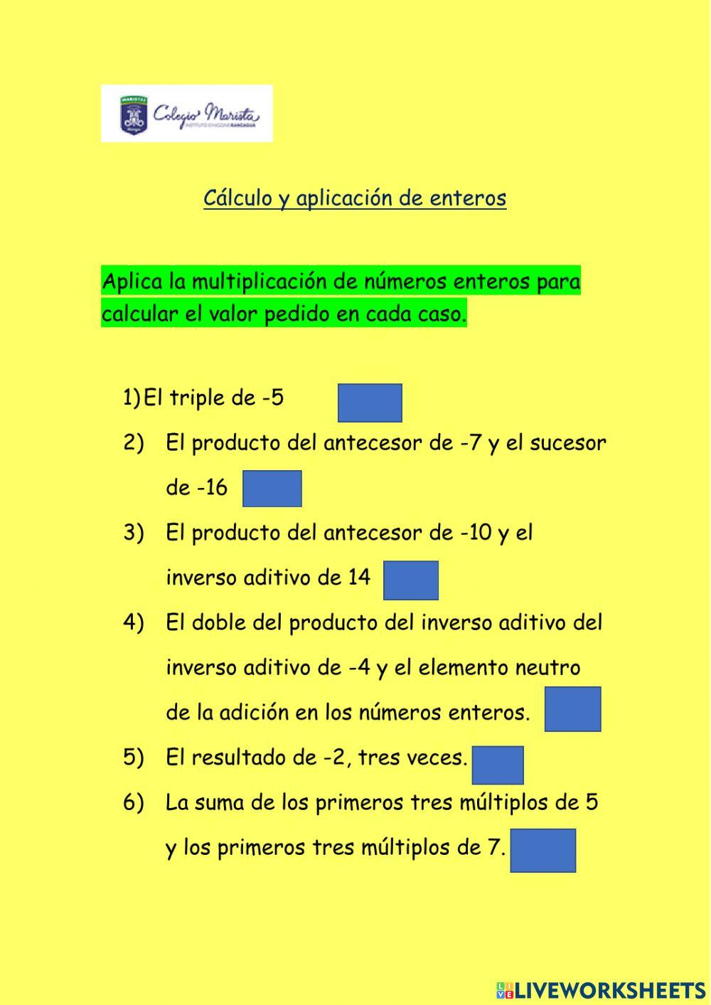 Enteros interactive exercise | Live Worksheets